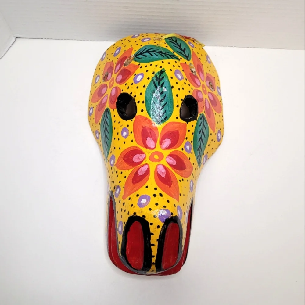 Accents | Vintage Folk Art Colorful Carved Wood Mask Hand Painted ...